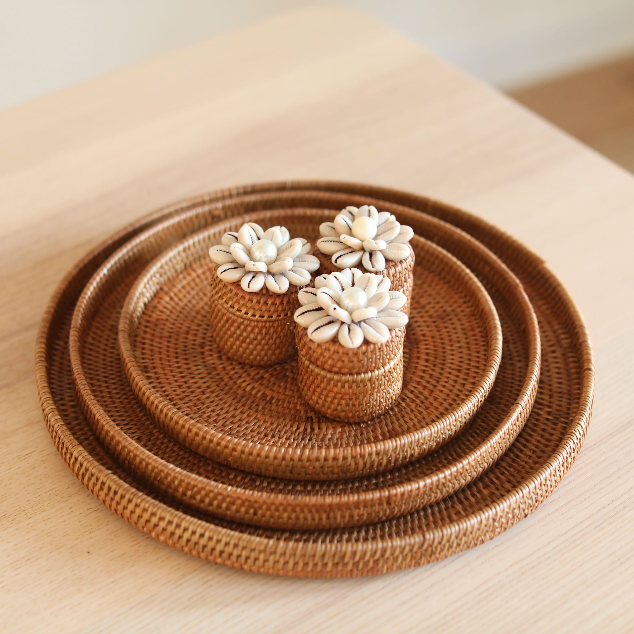 Bali Nesting Round Rattan Tray - Set of 3 by Ganapati Crafts Co.