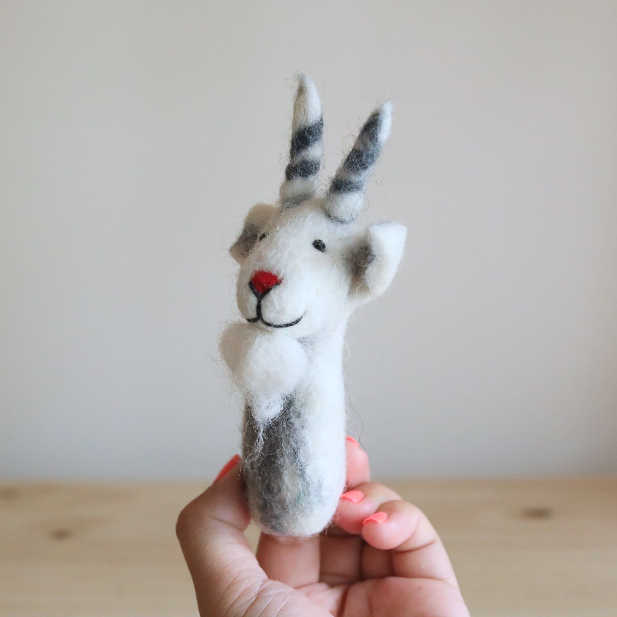 Needle Felted Goat Finger Puppet | Gift For Kids | Ganapati Crafts Co.