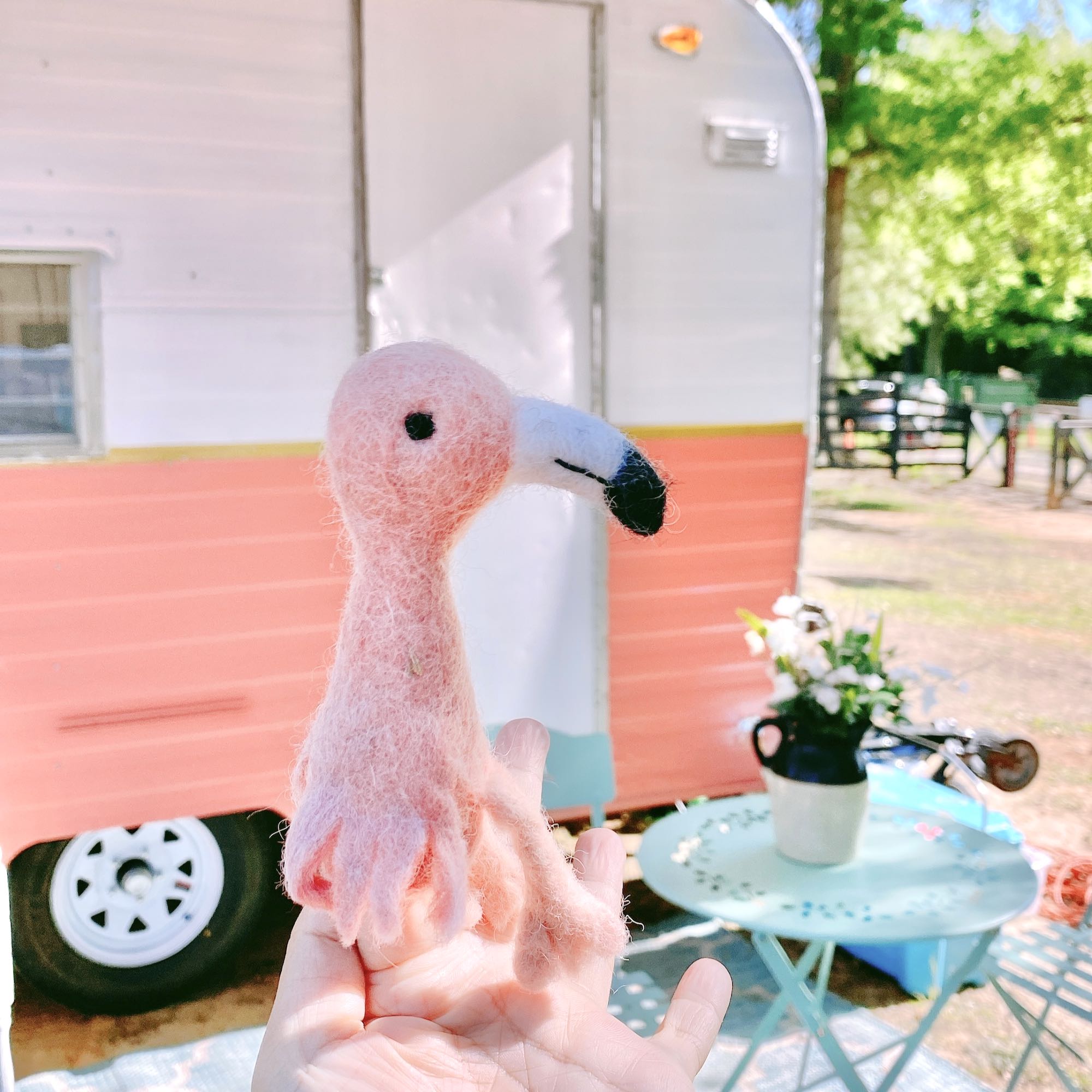 Needle Felted Flamingo Finger Puppet | Gift For Kids | Ganapati Crafts Co.